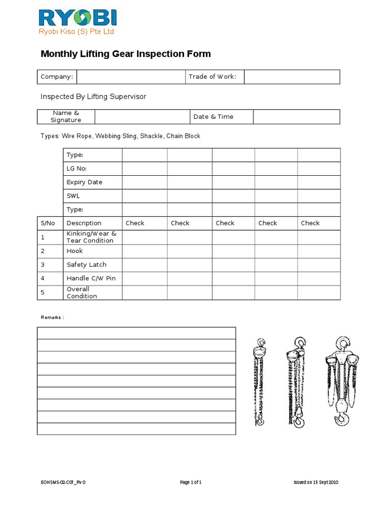 EOHSMS-02-C07 - RV 0 Monthly Lifting Gear Inspection Form | PDF