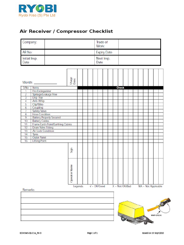 EOHSMS-02-C14 - RV 0 Air Receiver & Compressor Checklist | PDF