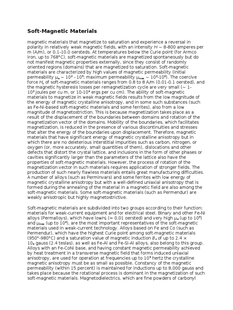Soft Magnetic Materials | PDF | Transformer | Alloy