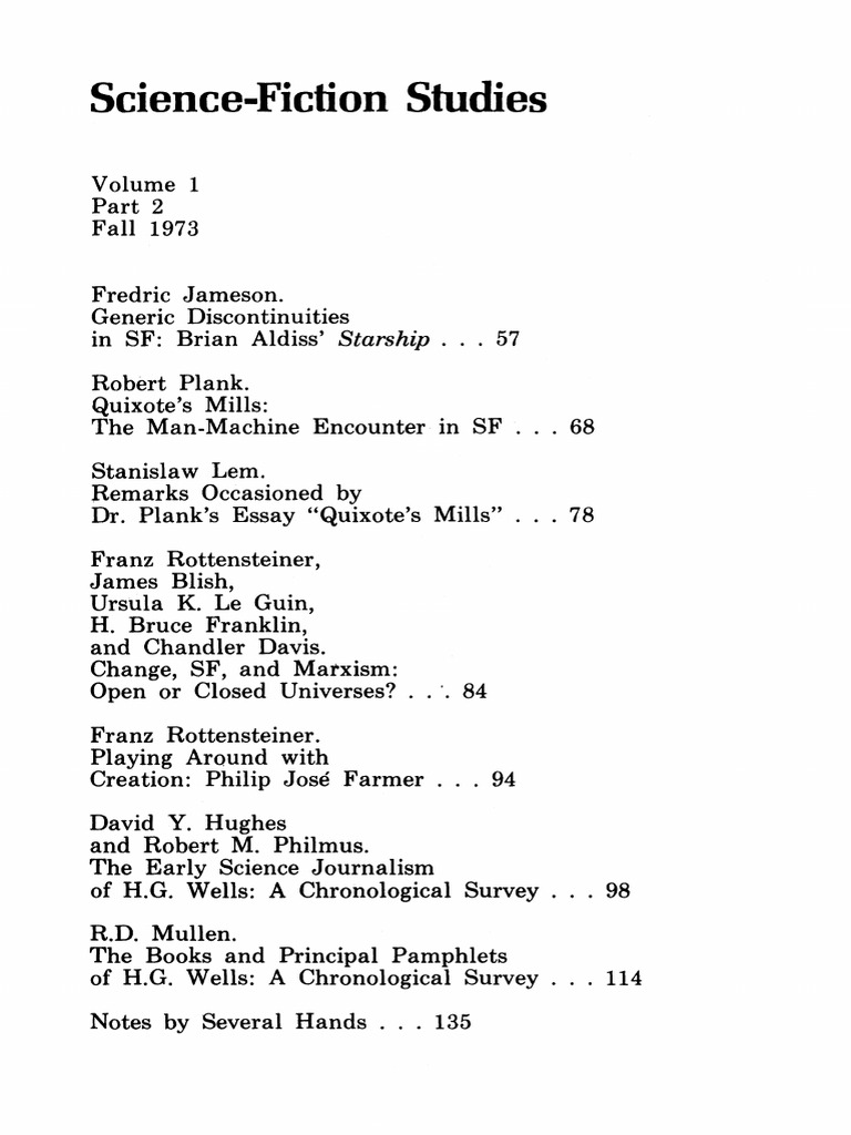 Science Fiction Studies - Vol. 1, No. 2, Autumn, 1973 | PDF | Science ...