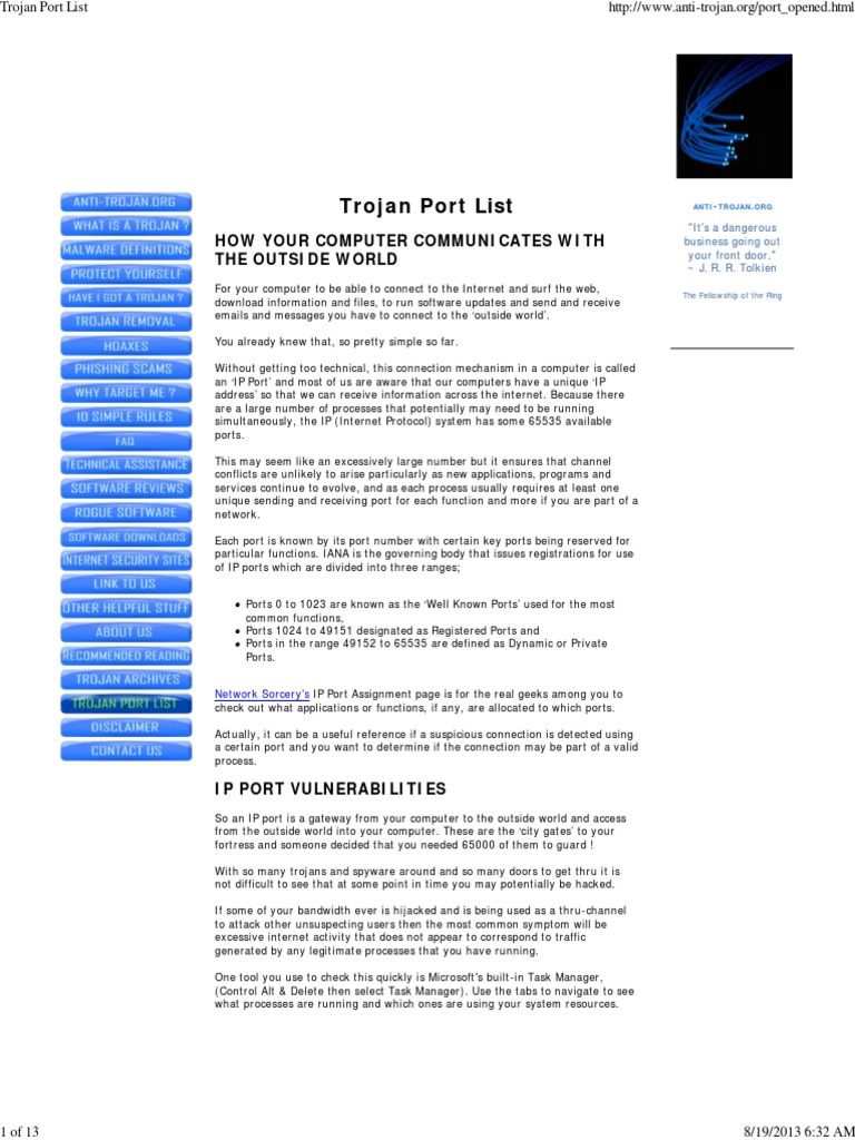 Trojan Port List | PDF | Port (Computer Networking) | Internet Protocol Suite