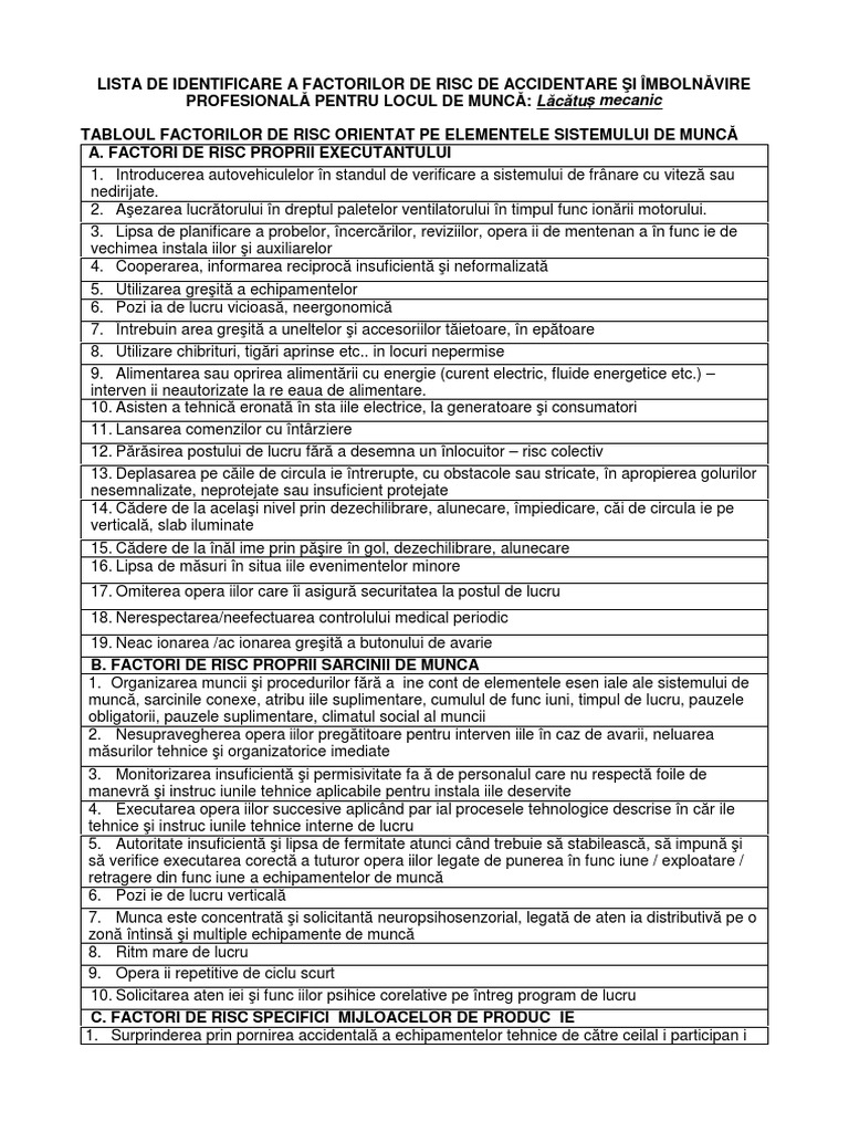 Fisa Ev - Risc Lacatus Mecanic | PDF