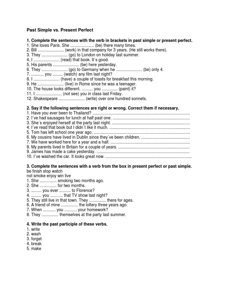 Past Tense Vs Present Perfect Test and Answers | PDF | Perfect (Grammar ...