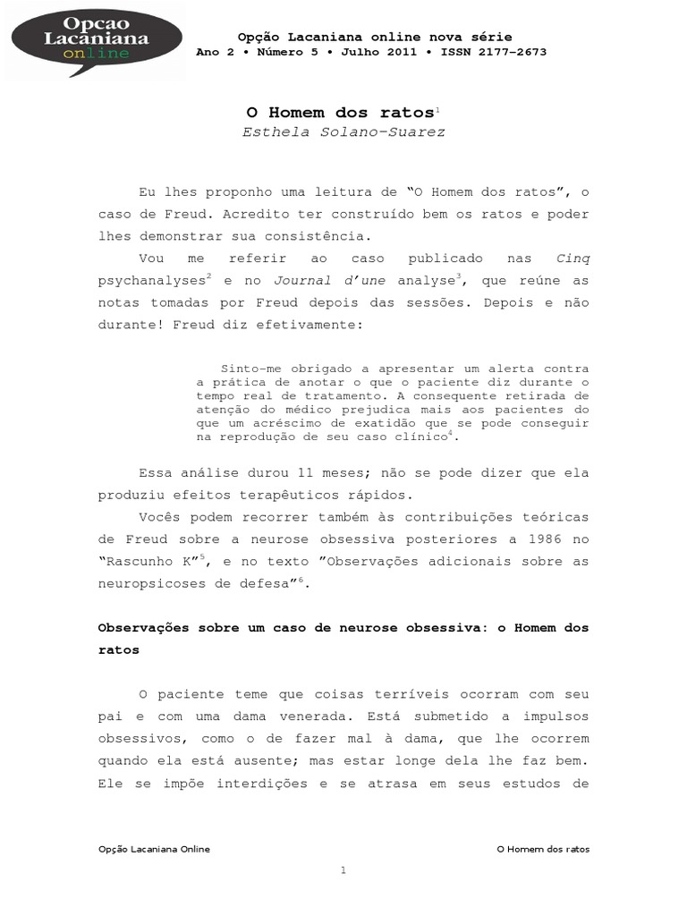 O Homem Dos Ratos | PDF | Sigmund Freud | Jacques Lacan