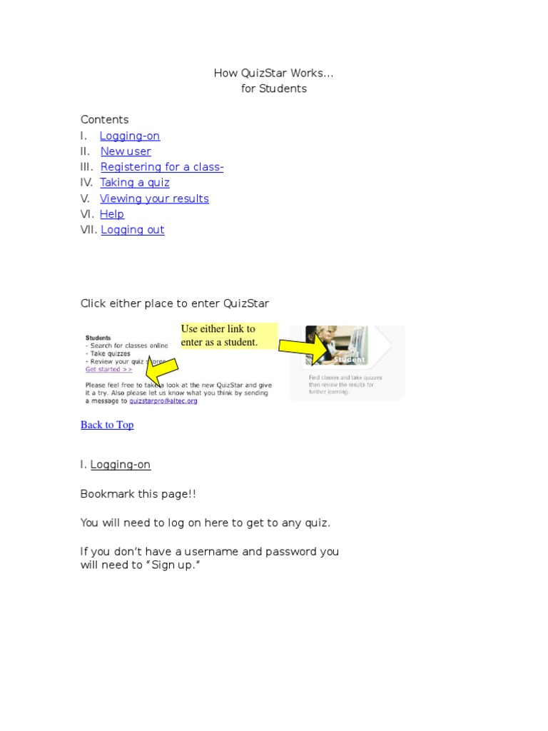 Quizstar Student Tutorial | PDF | Quiz | Computing