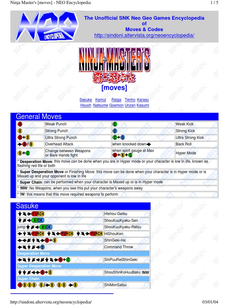 Ninja Masters Moves | PDF | Gaming | Video Games