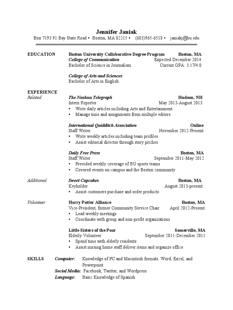Jennifer Janiak: Education Boston University Collaborative Degree ...