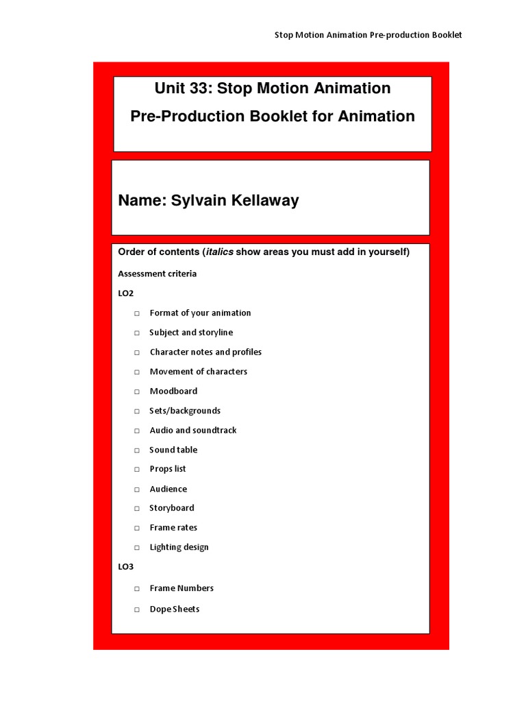 Stop Motion Animation Production Booklet11 | PDF | Animation | Film Frame