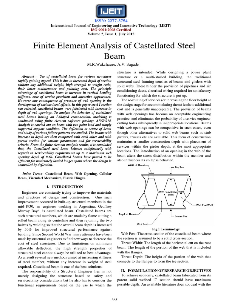Finite Element Analysis of Castellated Steel - MR WAKCHAURE, A V SAGADE | PDF | Beam (Structure ...
