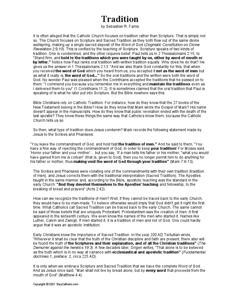 Tradition Essay | PDF | Bible | Paul The Apostle