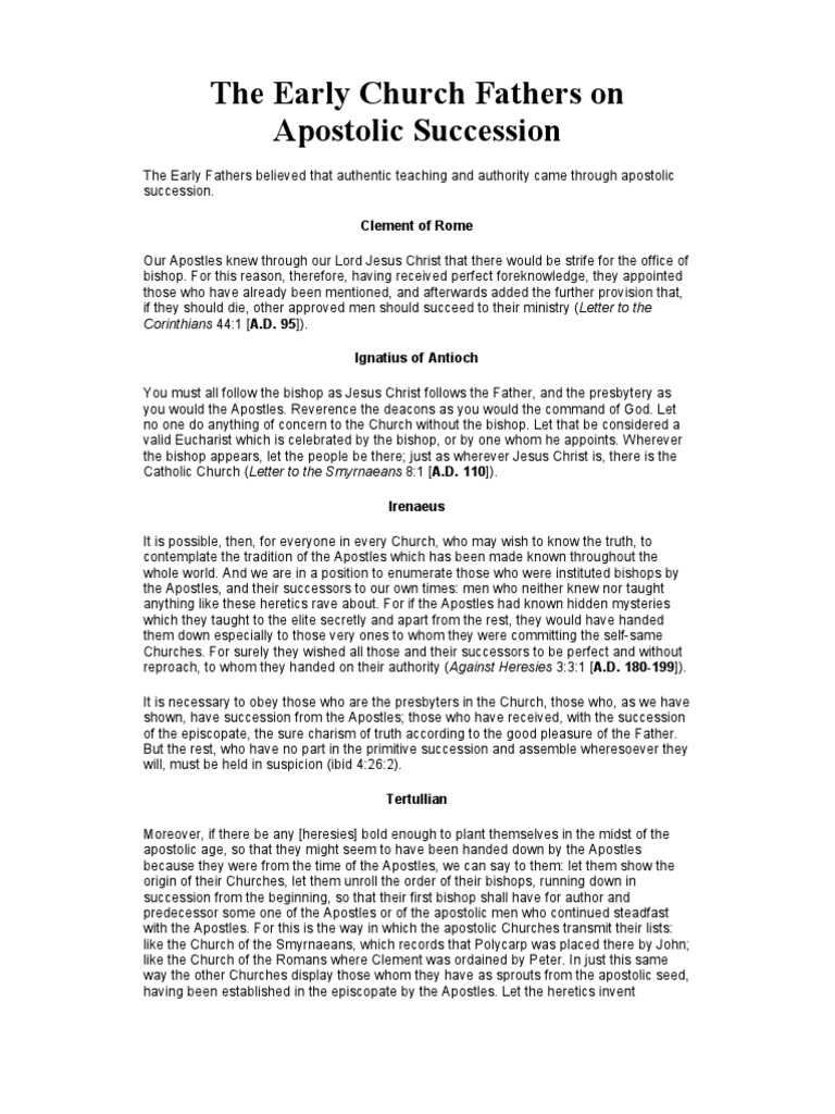The Early Church Fathers On Apostolic Succession | PDF | Ancient ...
