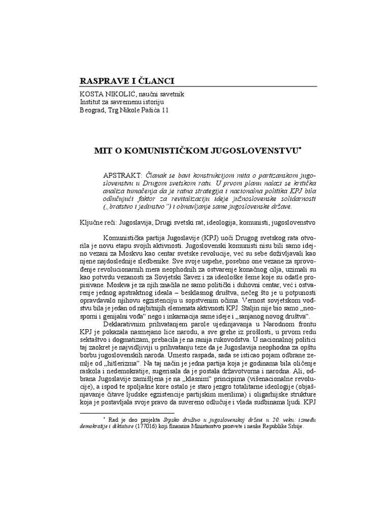 Kosta Nikolic - Komunisticko Jugoslovenstvo | PDF