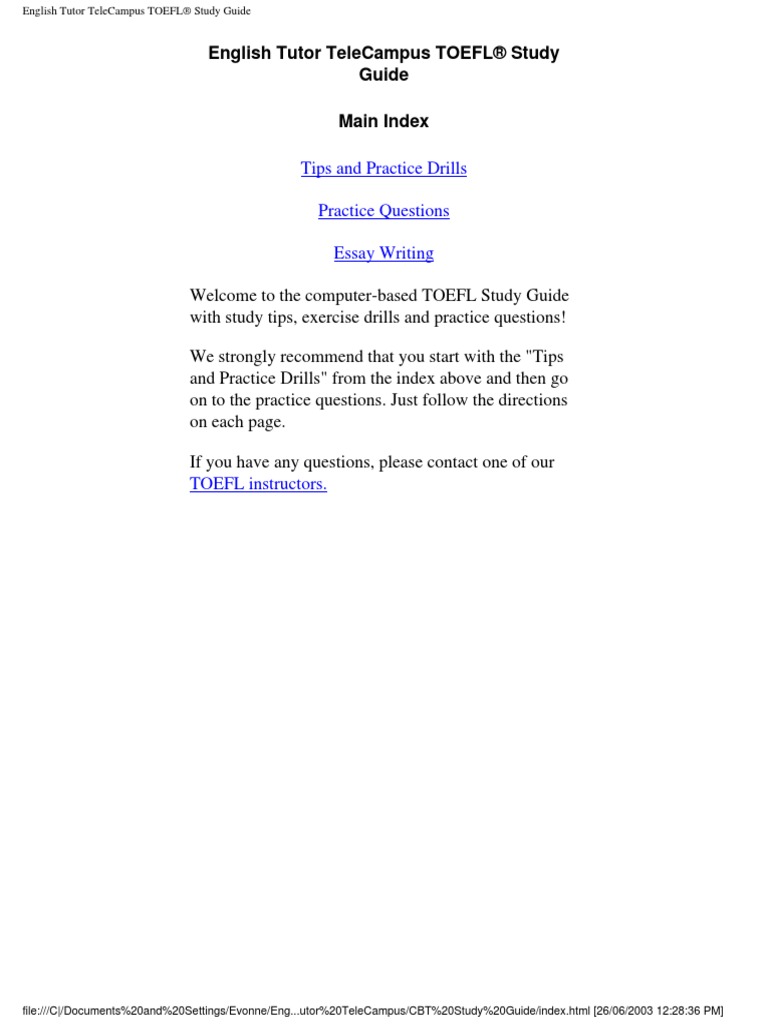 TOEFL CBT TOEFL Study Guide 4591 | Download Free PDF | Noun | Verb