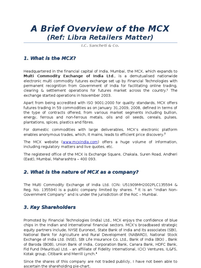 Overview of MCX: Structure and Function | PDF | Speculation | Commodity ...