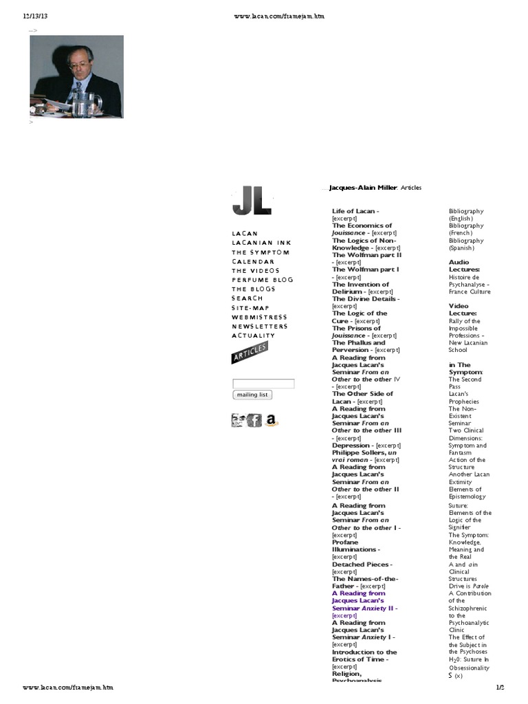 Jacques-Alain Miller | PDF | Jacques Lacan | Psychoanalytic Theory