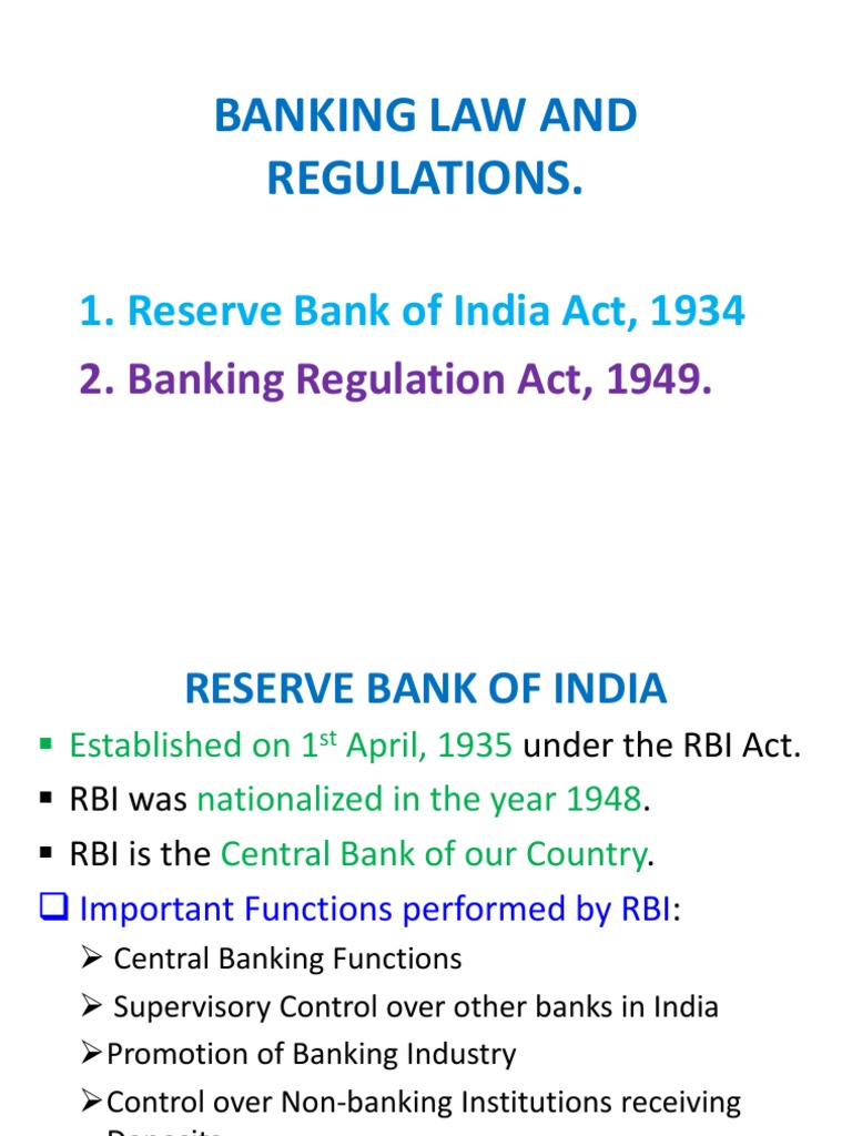 Banking Law and Regulations | PDF | Reserve Bank Of India | Central Banks