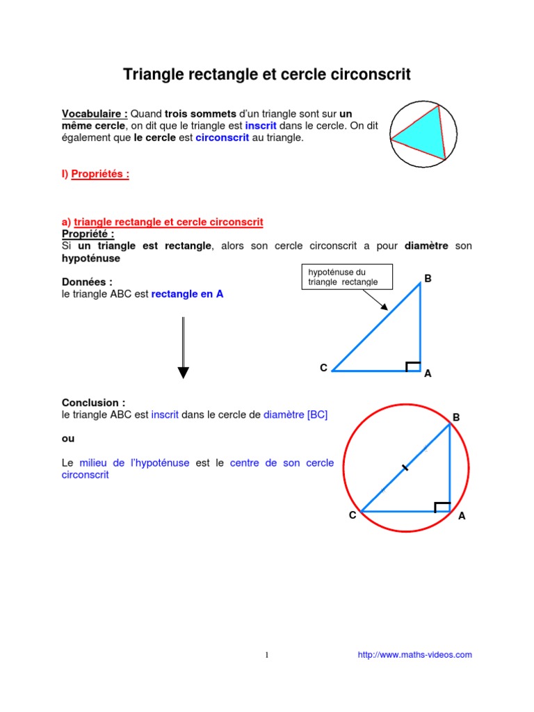Triangle Rectangle Et Cercle Circonscrit (4ème) | PDF | Formes géométriques | Triangle