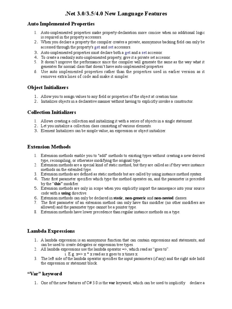 New Language Features | PDF | Method (Computer Programming) | Anonymous Function