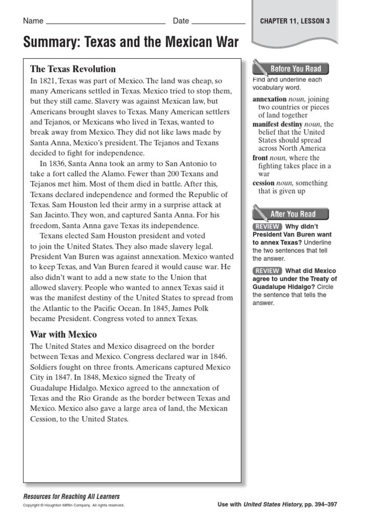 Texas Revolution and Mexican War Summary | PDF | Texas | Mexico