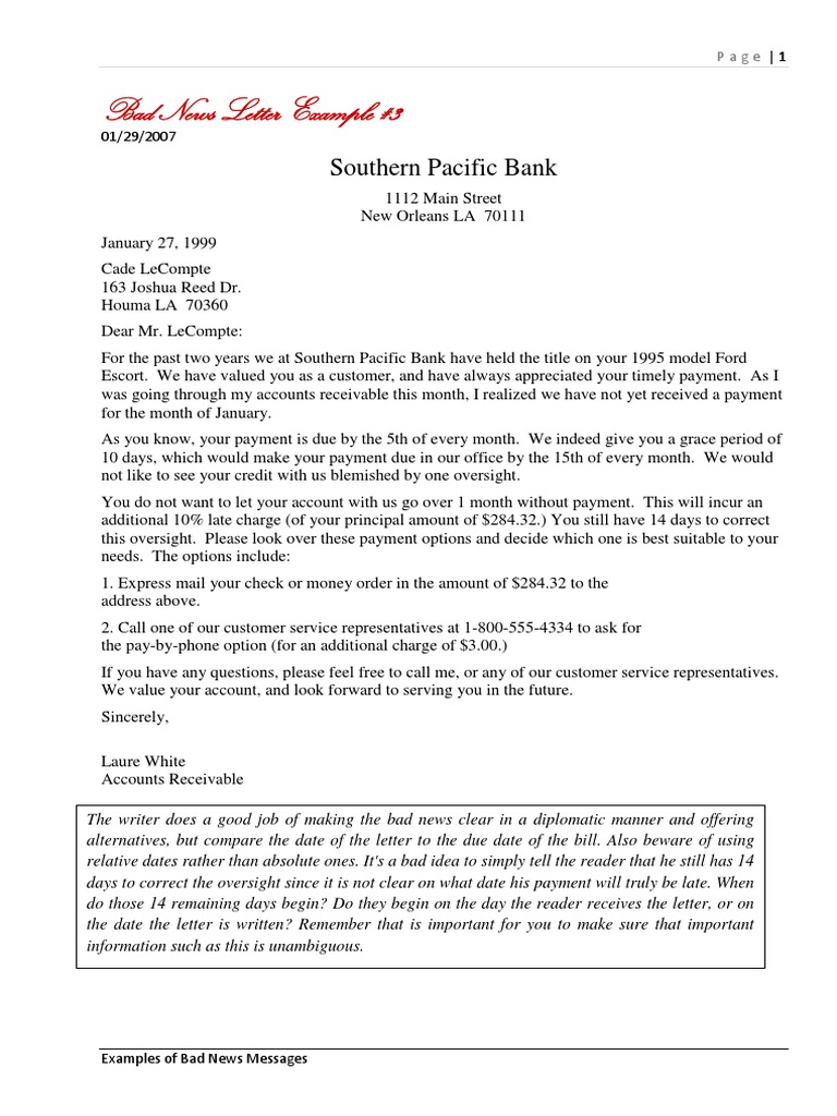 Bad News Letter Examples | PDF | Vehicle Insurance | Visa Inc.