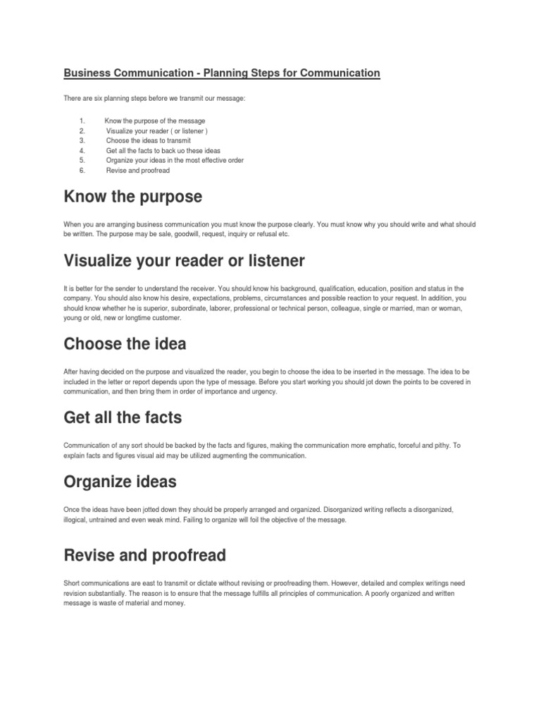 Planning Steps of Communication | PDF