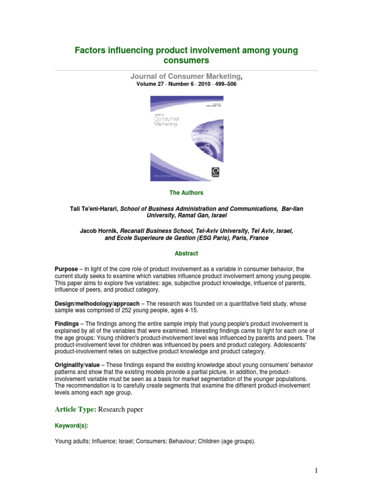 Factors Influencing Product Involvement Among Young Consumers | PDF ...