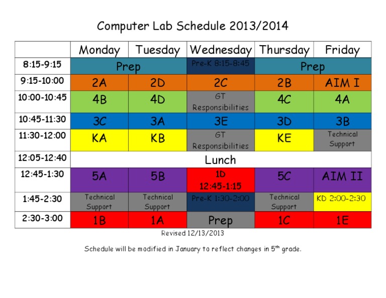 Computer Lab Schedule 2013 | PDF | Technology & Engineering