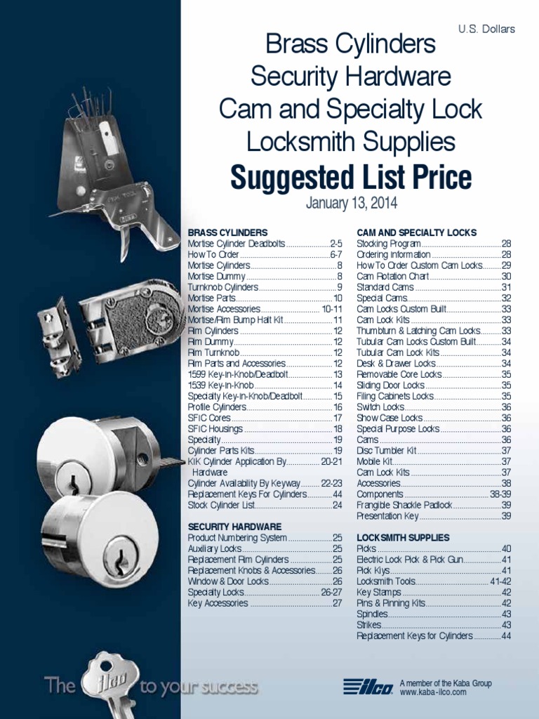 Ilco Brass Cylinder List Price Book 2014 | PDF | Lock (Security Device) | Screw