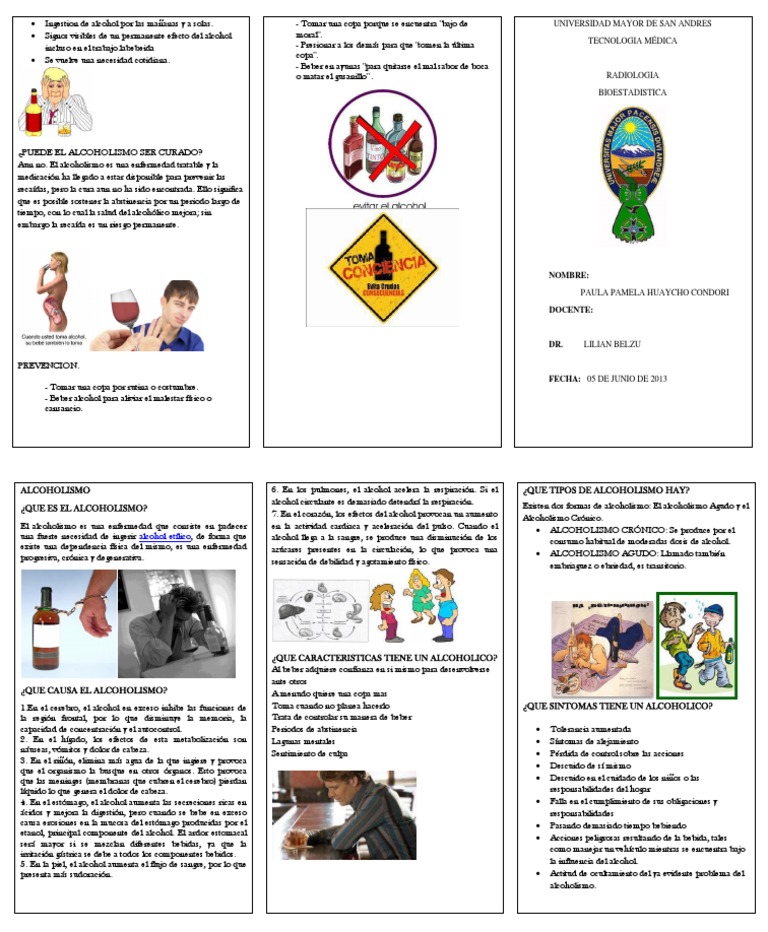 Tríptico sobre el Alcoholismo | PDF | Intoxicación alcohólica | Alcohol