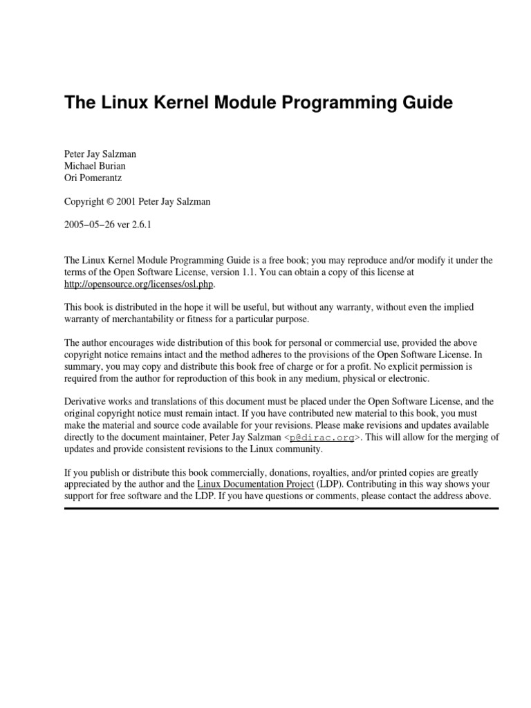Linux Kernel Module Programming Guide | PDF | Kernel (Operating System ...