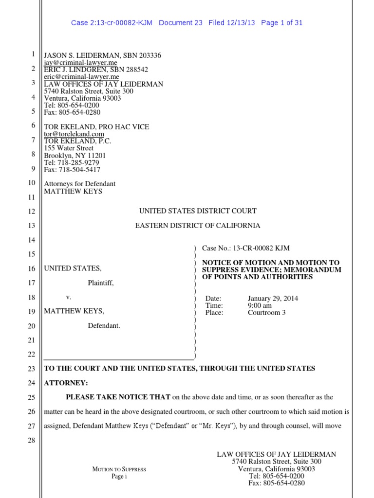 Motion to Suppress Evidence in Case | PDF | Search And Seizure | Search ...