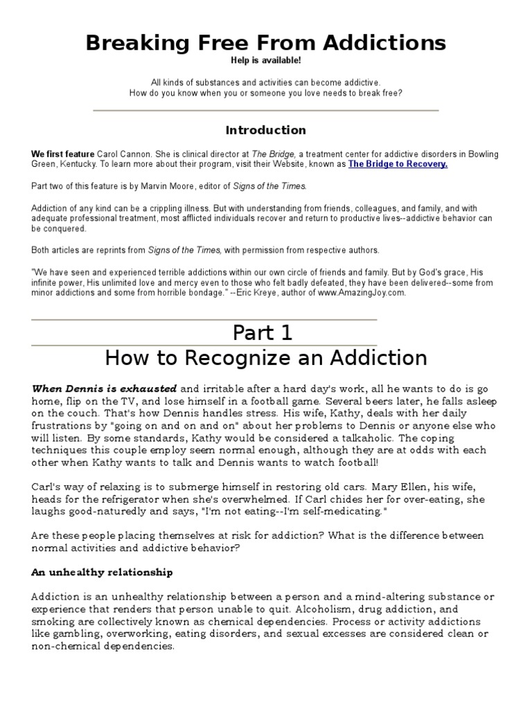 Breaking Free From Addictions | PDF | Twelve Step Program | Behavioural ...
