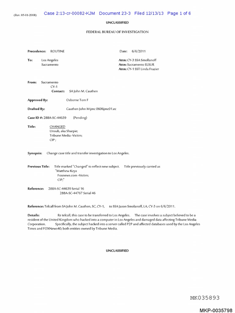 USA v. Keys: FBI John Cauthen Report 2 | PDF