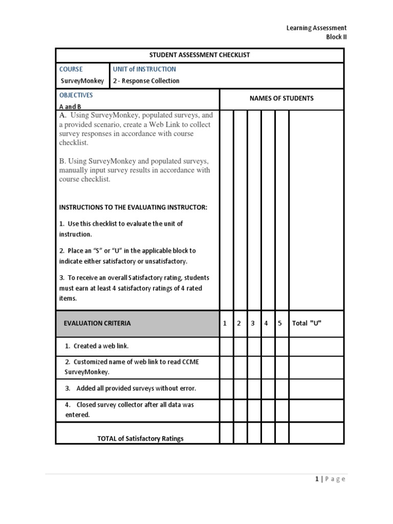 Student Assessment Checklist Block II | PDF | Business