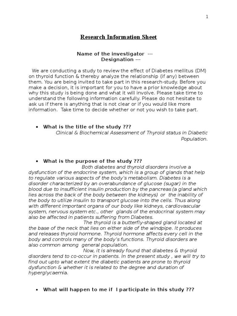 A Sample Research Information-Sheet With Consent Form | PDF | Diabetes ...