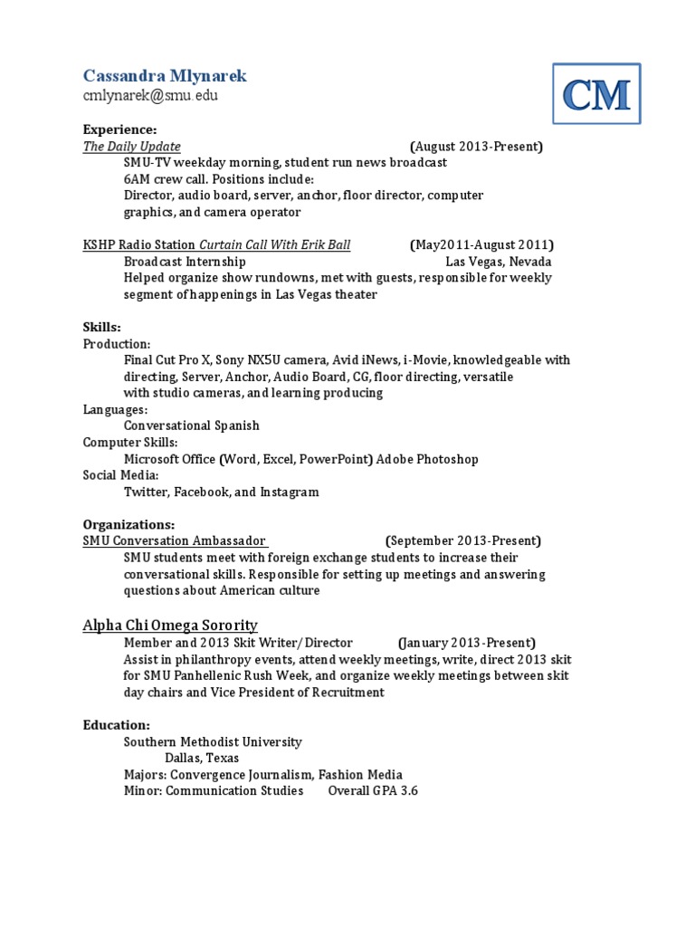 Cassandra Mlynarek Resume | PDF