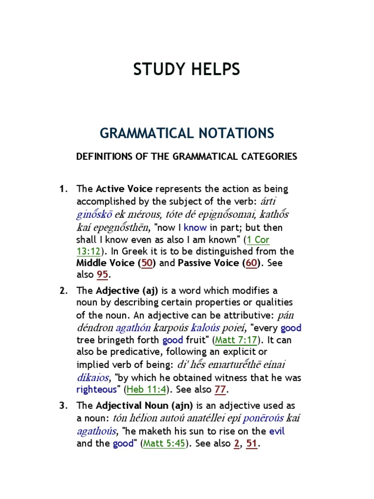 Grammatical Notations - Definition of the Grammatical Categories ...