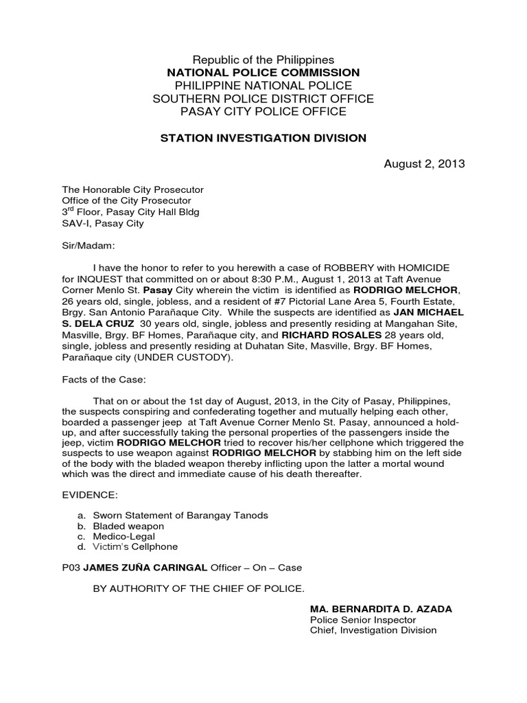 Police Investigation Sample Document | PDF
