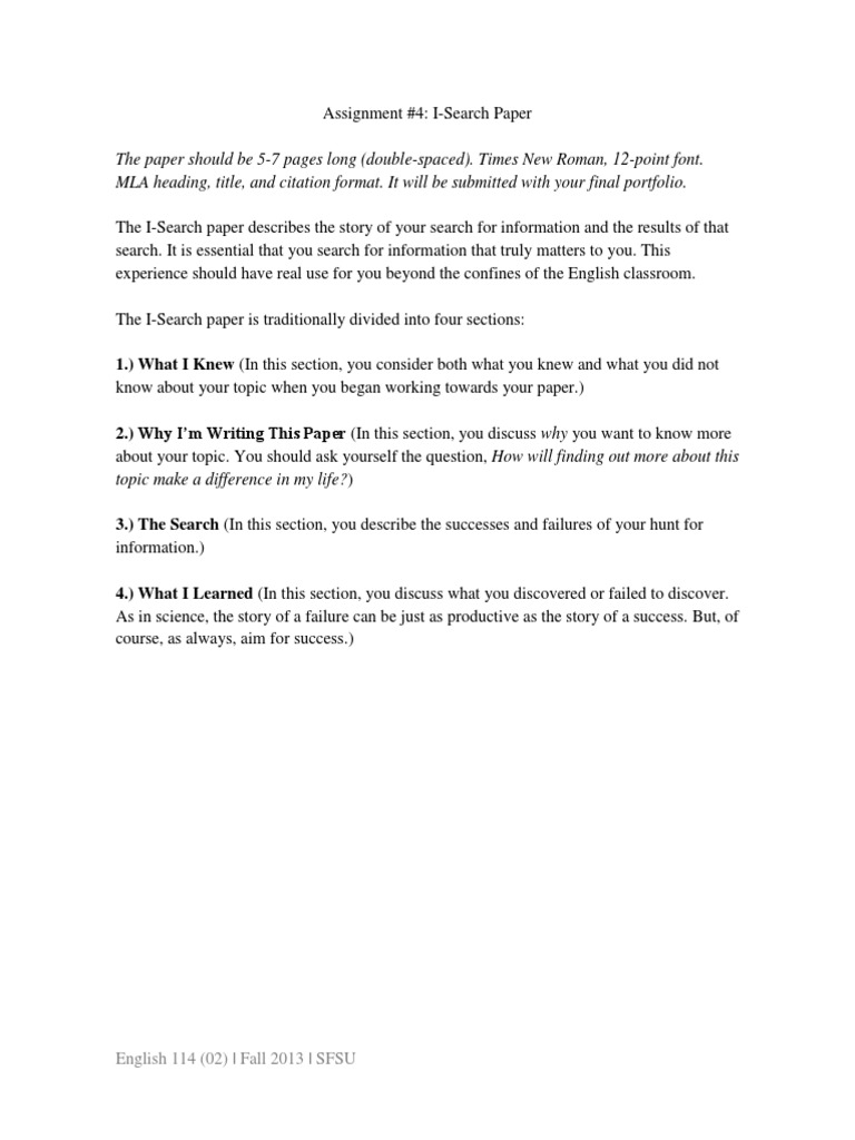 I-Search Paper Assignment Guide | PDF | Communication | Learning