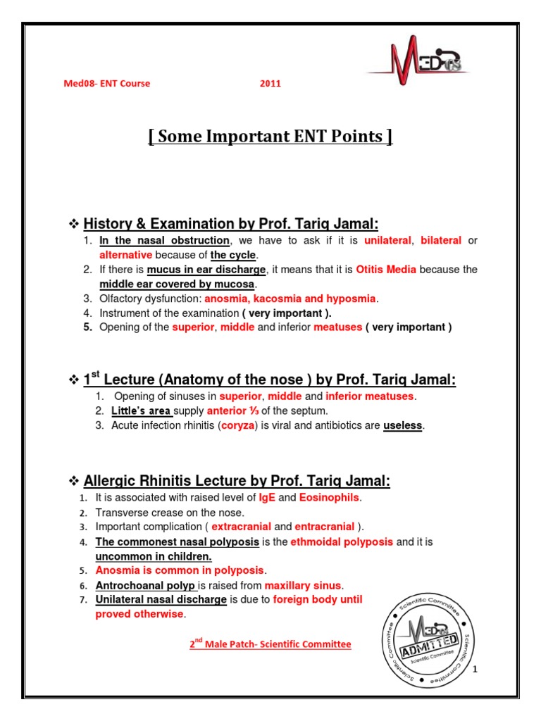 Some Important ENT Points | PDF | Larynx | Respiratory System