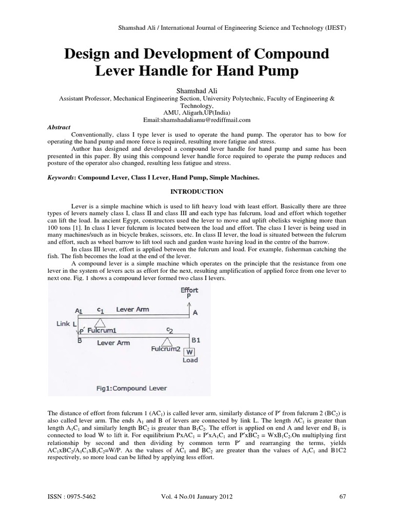 Compound Lever Design for Hand Pumps | PDF | Lever | Kinematics