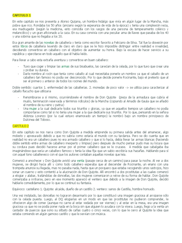 (Resumen) Capitulos Completos - Don Quijote I, Cervantes | PDF | Don ...