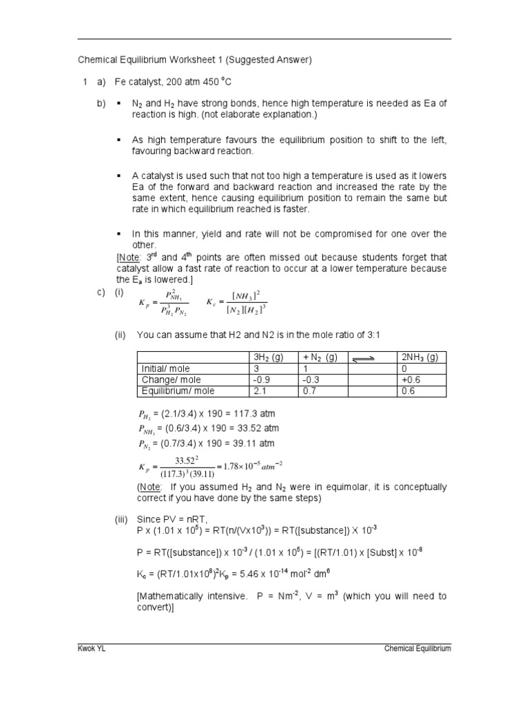 Chemical Equilibrium Worksheet 1 Answers | PDF | Solubility | Chemical ...