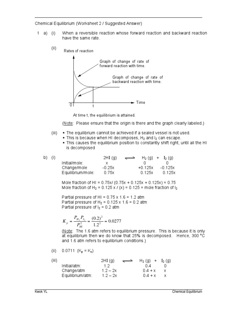 Chemical Equilibrium Worksheet 2 Ans | PDF | Chemical Equilibrium ...