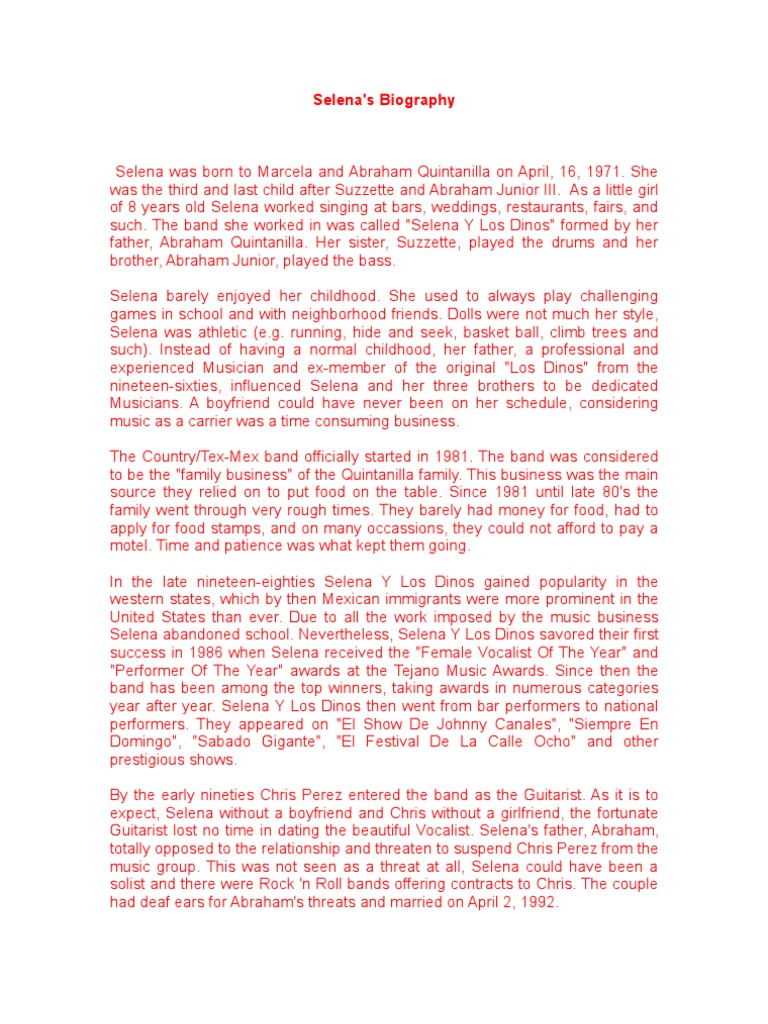 Selena | PDF | Leisure | Entertainment (General)