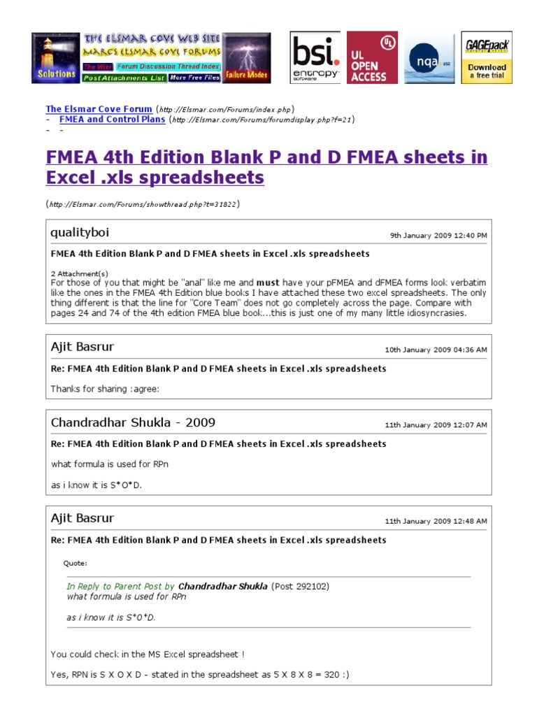 FMEA 4th Edition Blank P and D FMEA Sheets in Excel | PDF | Microsoft ...
