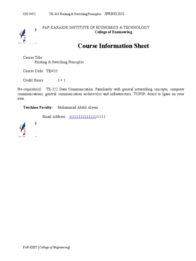 Course Information Sheet: College of Enoineering | PDF | Network Layer Protocols | Computer ...