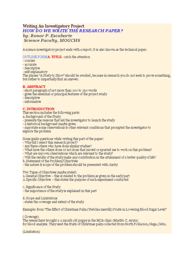 Writing An Investigatory Project - Docxvvv | PDF | Scientific Method ...
