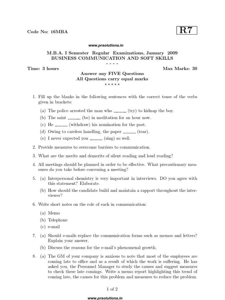 MBA Business Communication and Soft Skills | PDF | Grammar | Linguistics