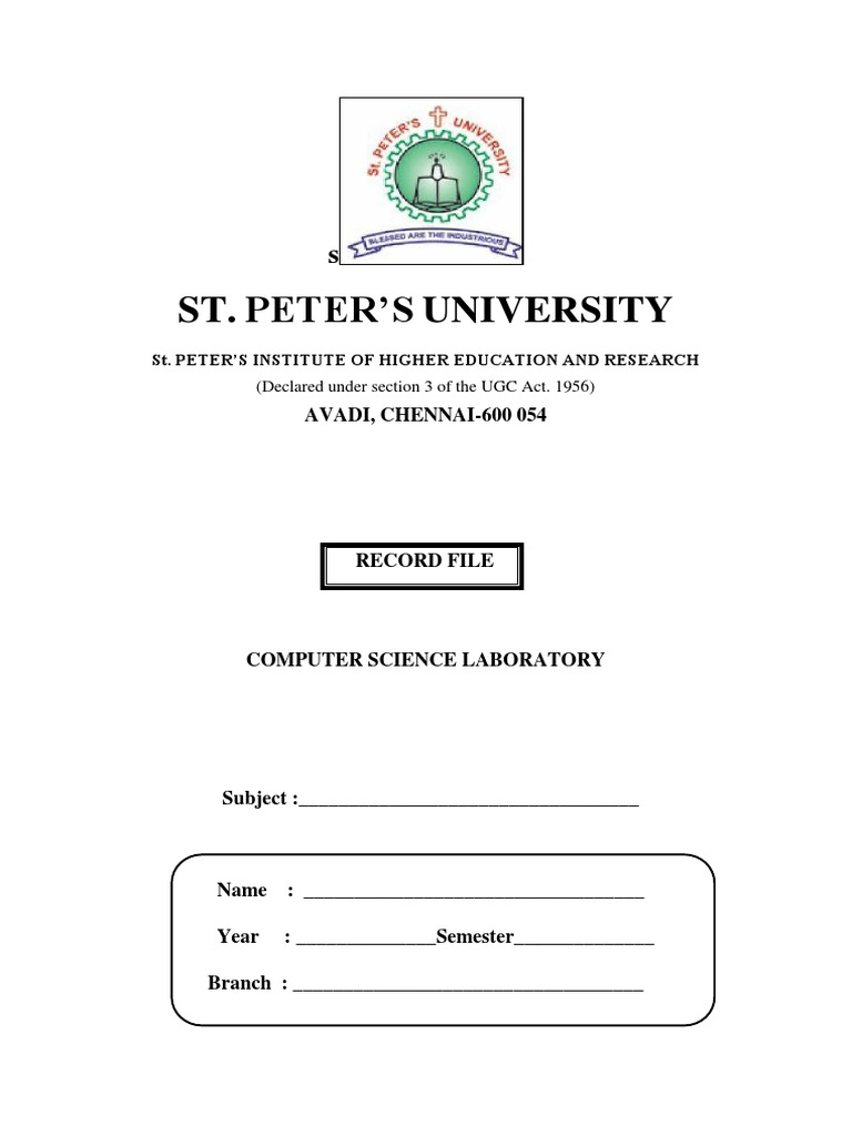ST. Peter'S University: AVADI, CHENNAI-600 054 | PDF | Science ...